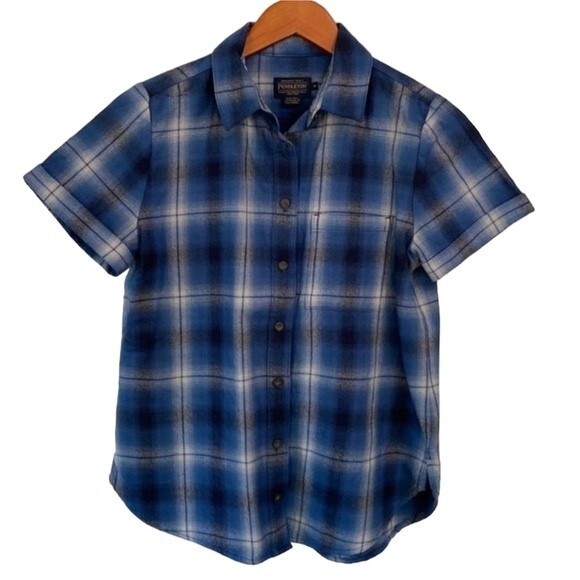 Pendleton | Tops | Pendleton Virgin Wool Short Sleeve Plaid Button Down ...